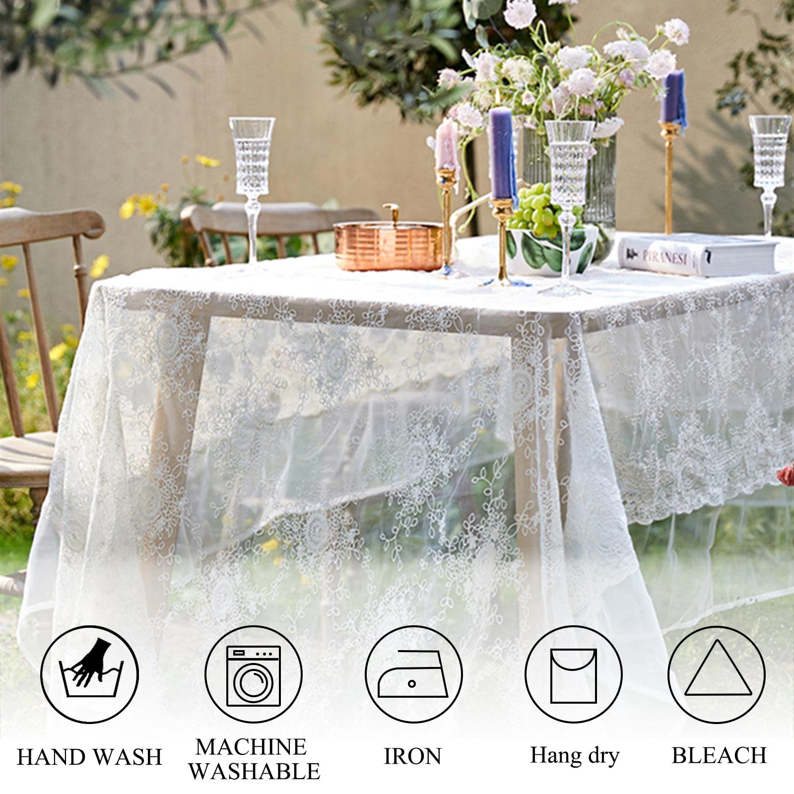 ShinyBeauty Lace-Tablecloth-Rectangular 60x120-Inch White Rectangle Overlay Tea Tablecloth Lace Tablecloths Long Rectangular Tablecloth Lace Tablecloth 60 Table Floral Embroidery Lace Table Cloths