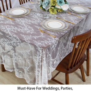 ShinyBeauty Lace-Tablecloth-Rectangular 60x120-Inch White Rectangle Overlay Tea Tablecloth Lace Tablecloths Long Rectangular Tablecloth Lace Tablecloth 60 Table Floral Embroidery Lace Table Cloths