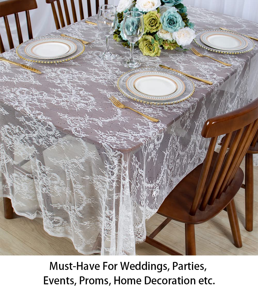 ShinyBeauty Lace-Tablecloth-Rectangular 60x120-Inch White Rectangle Overlay Tea Tablecloth Lace Tablecloths Long Rectangular Tablecloth Lace Tablecloth 60 Table Floral Embroidery Lace Table Cloths