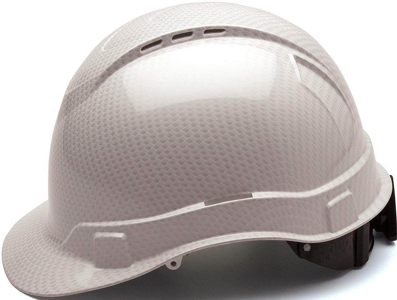 Pyramex Vented Cap Style Ridgeline Patterned Hard Hat with 6 Point Ratchet Suspension and Hard Hat Tote - Shiny White