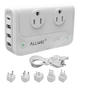 allwei international travel adapter 220v to 110v power voltage converter for hair straightener/curling iron, universal power plug adapter uk, us, au, eu, it, india (white)