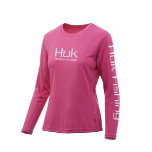 huk women's icon x long sleeve fishing shirt with sun protection, hot pink, small