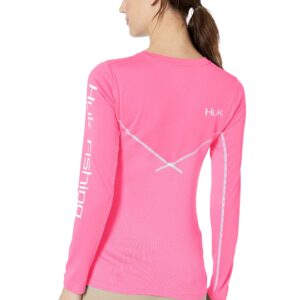 Huk Women's Icon X Long Sleeve Fishing Shirt with Sun Protection, Hot Pink, Small