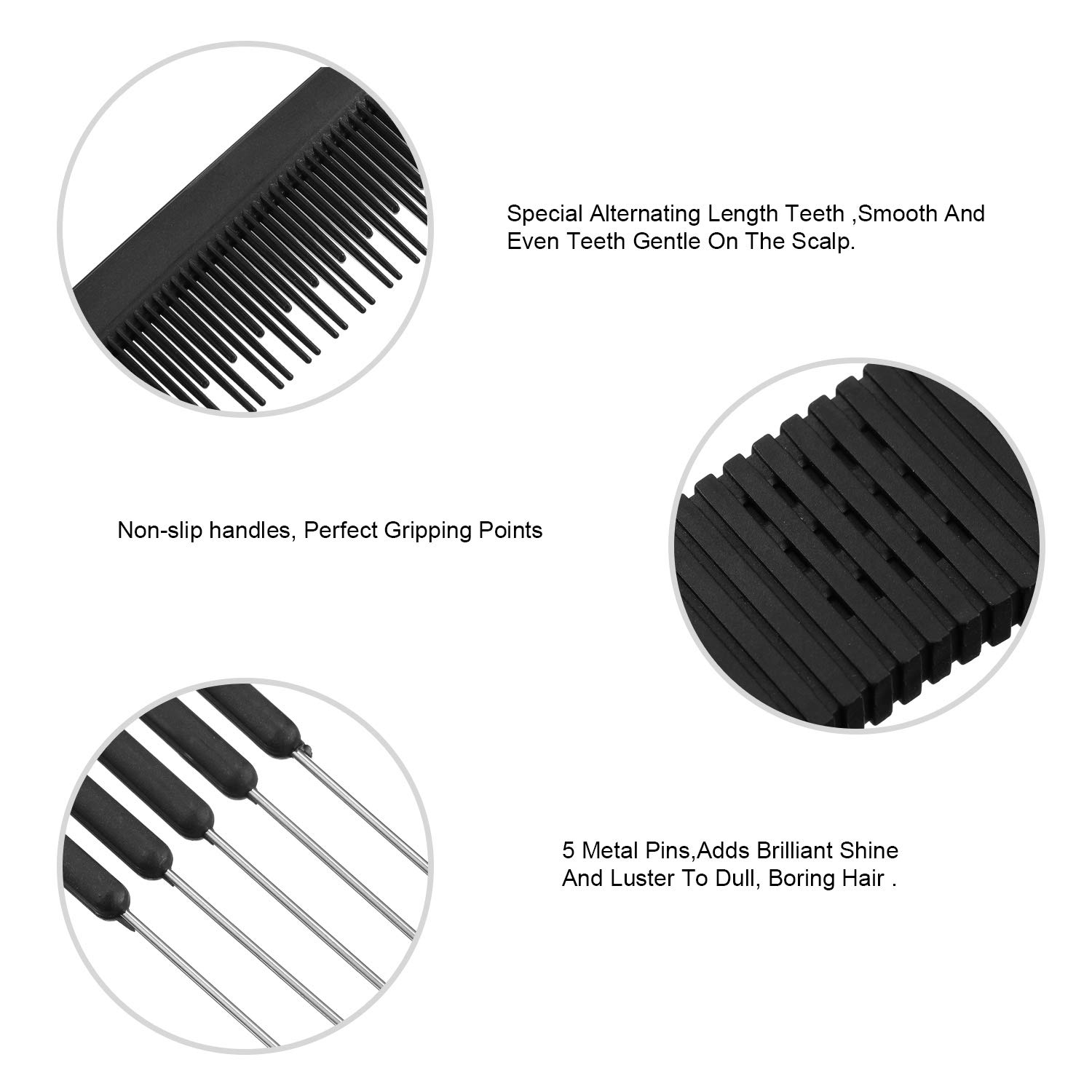 Leinuosen 2 Pack Tail Combs Black Carbon Fiber Teasing Combs Rat Tail Lifting Combs Styling Combs for Hair Salon or Home Supplies(Lift Combs)