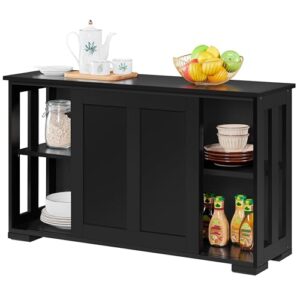 yaheetech sideboard buffet cabinet, kitchen storage cabinet with sliding door and adjustable shelf, stackable cabinets console table for living room, kitchen, dining room, hallway, black