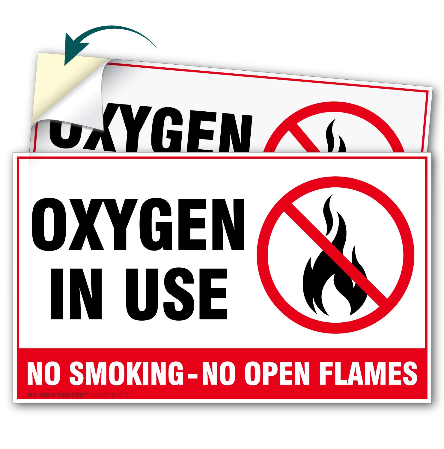 (2 Pack) Oxygen in Use No Smoking No Open Flames Decal Sign - 5"L x 3"W - Self-Adhesive 4 Mil Vinyl Decal - Indoor and Outdoor Use - 21157H2-VL-2