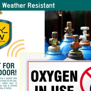 (2 Pack) Oxygen in Use No Smoking No Open Flames Decal Sign - 5"L x 3"W - Self-Adhesive 4 Mil Vinyl Decal - Indoor and Outdoor Use - 21157H2-VL-2