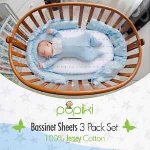 Premium Bassinet Sheets 3 Pack Set 100% Jersey Cotton Baby Sheets for Boys and Girls, Bassinet Sheet Oval Fitted, Cradle Sheets, Bassinet Mattress Sheets