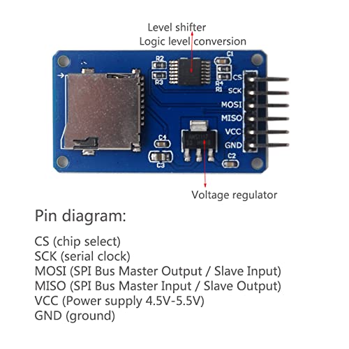 Wishiot 5pcs SD Card Module Mini TF Card Reader Sensor with SPI Interface Onboard Level Conversion +1pc 40P Male to Female Dupont Cable for Arduino Mega2560 Nano ESP8266 ESP32 Wemos D1 Mini