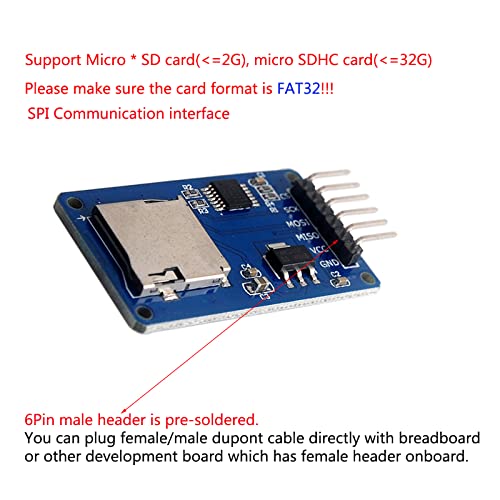 Wishiot 5pcs SD Card Module Mini TF Card Reader Sensor with SPI Interface Onboard Level Conversion +1pc 40P Male to Female Dupont Cable for Arduino Mega2560 Nano ESP8266 ESP32 Wemos D1 Mini