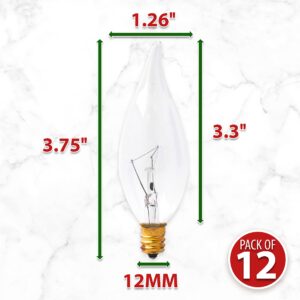 Mandala Crafts Pack of 12 E12 25W Flame Tip Candelabra Light Bulbs for Appliance Chandelier Light Bulb