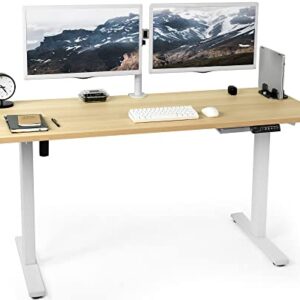 VIVO Electric Height Adjustable 60 x 24 inch Memory Stand Up Desk, Light Wood Solid One-Piece Table Top, White Frame, Standing Workstation with Preset Controller, 1B Series, DESK-KIT-1W6C