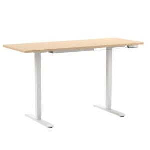 VIVO Electric Height Adjustable 60 x 24 inch Memory Stand Up Desk, Light Wood Solid One-Piece Table Top, White Frame, Standing Workstation with Preset Controller, 1B Series, DESK-KIT-1W6C