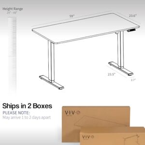 VIVO Electric Height Adjustable 60 x 24 inch Memory Stand Up Desk, Light Wood Solid One-Piece Table Top, White Frame, Standing Workstation with Preset Controller, 1B Series, DESK-KIT-1W6C