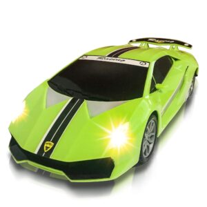 artcreativity green racer car with lights and sounds, light-up push n go racer car for kids, led headlights and engine sound, best birthday gift for boys, girls, toddlers ages 3+