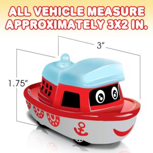 ArtCreativity Metal Cartoon Car Set - Set of 6 Mini Pullback Toy Cars - Pullback Train, Bus, Taxi, Tram, Plane and Ship - Party Favors, Best Birthday Gift for Boys, Girls, Toddlers