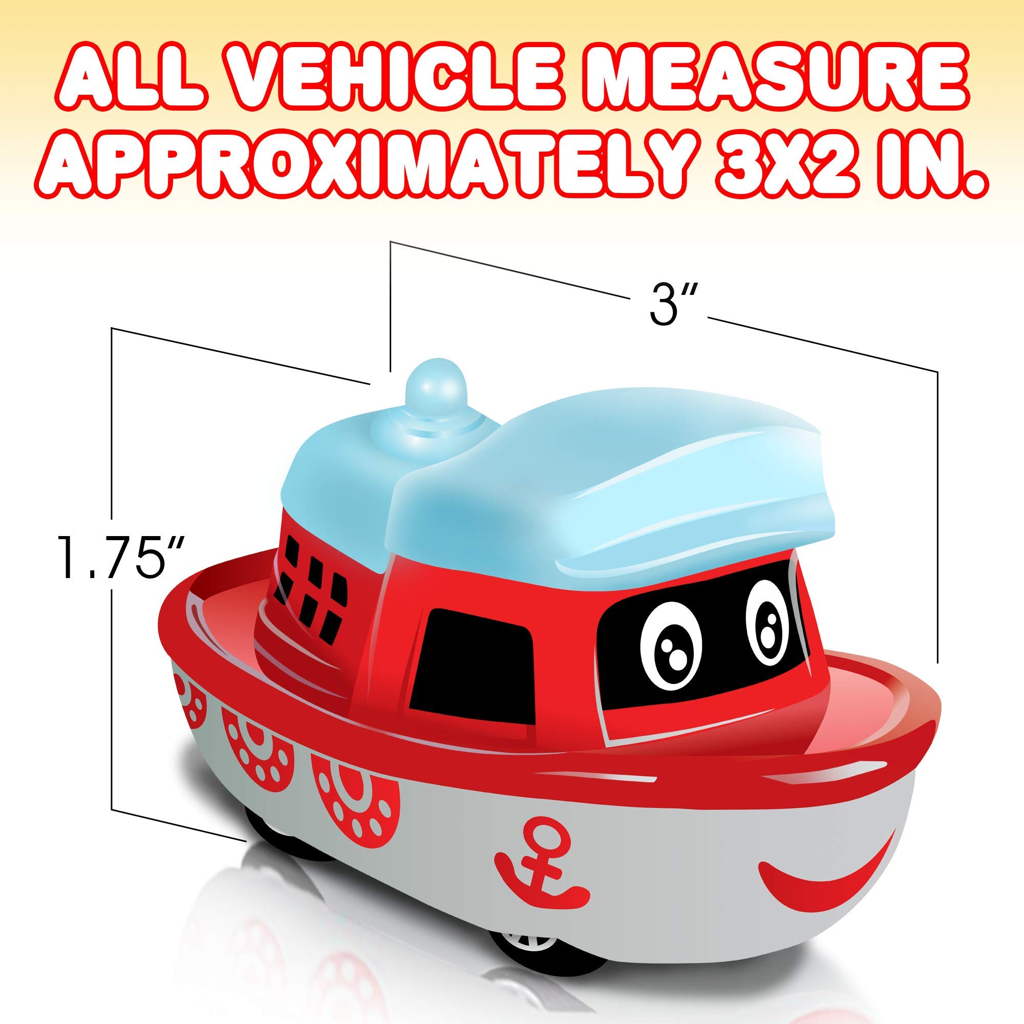 ArtCreativity Metal Cartoon Car Set - Set of 6 Mini Pullback Toy Cars - Pullback Train, Bus, Taxi, Tram, Plane and Ship - Party Favors, Best Birthday Gift for Boys, Girls, Toddlers