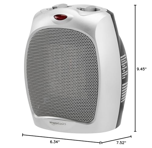 Amazon Basics 1500W Ceramic Personal Heater with Adjustable Thermostat, Silver