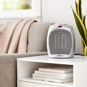 Amazon Basics 1500W Ceramic Personal Heater with Adjustable Thermostat, Silver