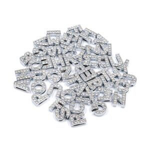 auear, 52 pack silver a-z 8mm full rhinestone slide crystal alphabet alloy letter charm for bracelets necklace wristbands diy jewelry making