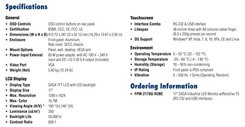 (DMC Taiwan) 17 inches SXGA Industrial Monitor with Resistive Touchscreen and Direct-VGA Port