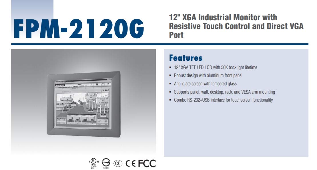 (DMC Taiwan) 12''SVGA Industrial Monitor with Resistive Touchscreen and Direct-VGA Port