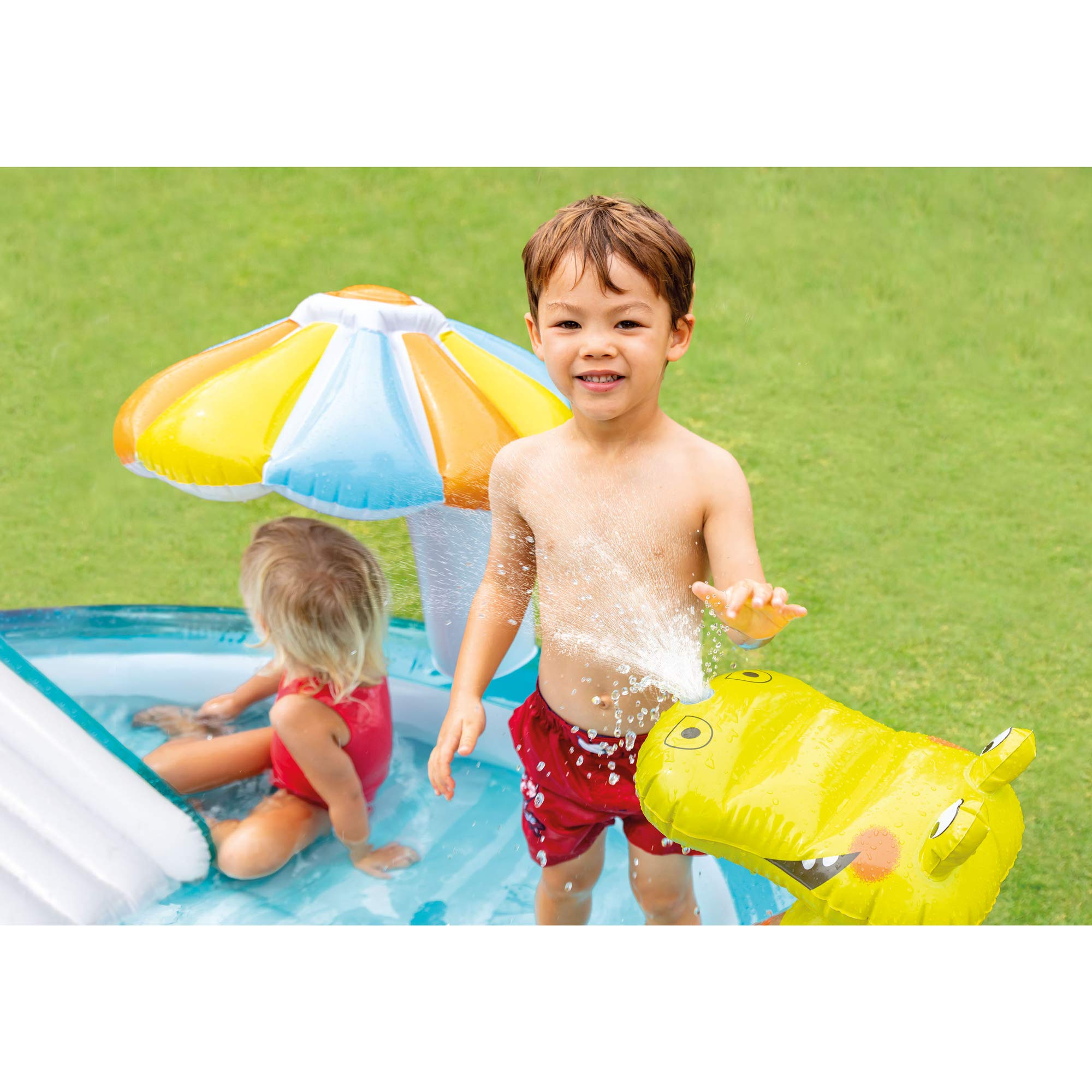 Intex Gator 6.6' x 5.6' x 4" Outdoor Inflatable Kiddie Pool Water Play Swim Center