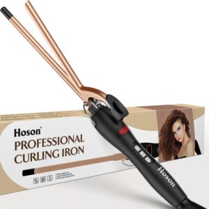 9mm thin curling iron ceramic, 3/8 inch small barrel curling wand for long & short hair, lcd display with 9 heat setting include glove(golden)