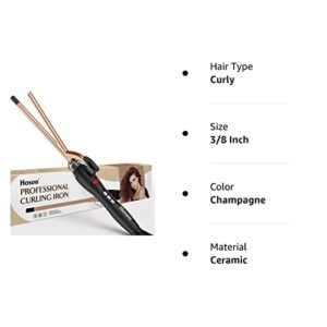 9mm Thin Curling Iron Ceramic, 3/8 Inch Small Barrel Curling Wand for Long & Short Hair, LCD Display with 9 Heat Setting Include Glove(Golden)