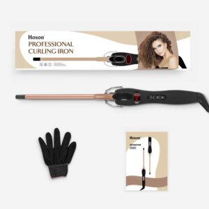 9mm Thin Curling Iron Ceramic, 3/8 Inch Small Barrel Curling Wand for Long & Short Hair, LCD Display with 9 Heat Setting Include Glove(Golden)