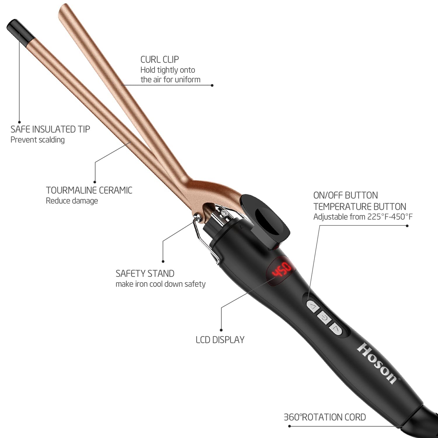 9mm Thin Curling Iron Ceramic, 3/8 Inch Small Barrel Curling Wand for Long & Short Hair, LCD Display with 9 Heat Setting Include Glove(Golden)