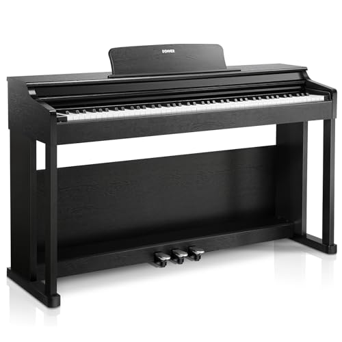 Donner DDP-100 88-Key Weighted Action Digital Piano for Beginner Bundle with Piano Keyboard Stand, Power Adapter, Triple Pedals, MP3 Function, USB-MIDI, 2 Headphone Jacks Black