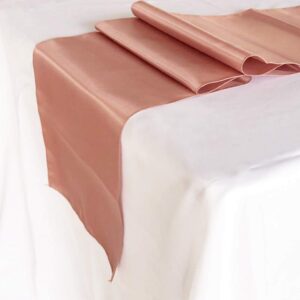 SINSSOWL 10 Satin Rose Gold Table Runner 12 x 108 Inches Wedding Table Runner for Party Banquet Baby Shower Dining Table Decoration (Rose Gold)