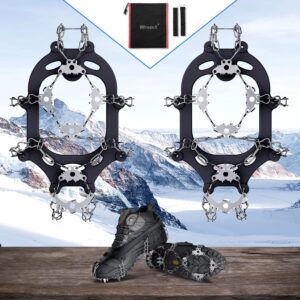 Wirezoll Ice Cleats, Crampons for Hiking Boots and Snow Shoes Climbing Spikes Grippers for Traction with Chains for Men Women 24 Teeth Black,L