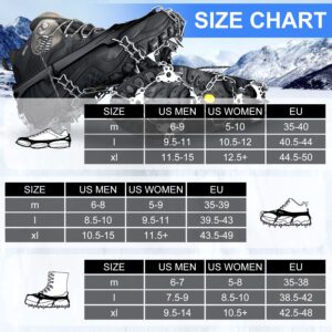 Wirezoll Ice Cleats, Crampons for Hiking Boots and Snow Shoes Climbing Spikes Grippers for Traction with Chains for Men Women 24 Teeth Black,L