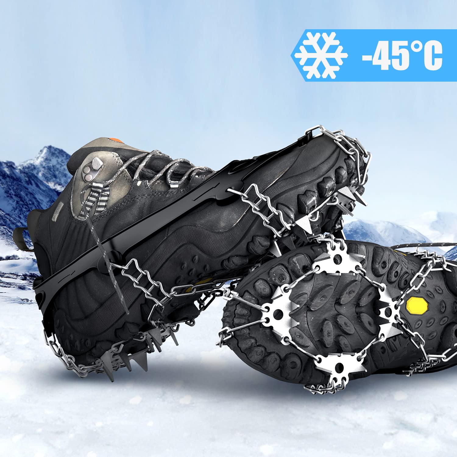 Wirezoll Ice Cleats, Crampons for Hiking Boots and Snow Shoes Climbing Spikes Grippers for Traction with Chains for Men Women 24 Teeth Black,L