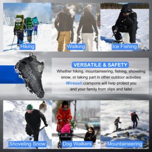 Wirezoll Ice Cleats, Crampons for Hiking Boots and Snow Shoes Climbing Spikes Grippers for Traction with Chains for Men Women 24 Teeth Black,L