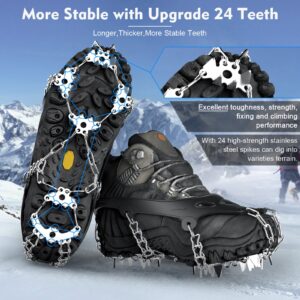 Wirezoll Ice Cleats, Crampons for Hiking Boots and Snow Shoes Climbing Spikes Grippers for Traction with Chains for Men Women 24 Teeth Black,L