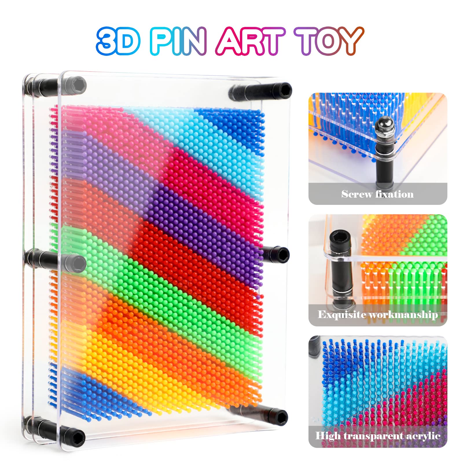 3D Pin Art Toy, Pin Art Board Pin Art Toy for Kids, Sensory Toys for Age 3, 4, 5, 6, 7, 8, 9, 10+ Years Old Kids Boys Girls, Toddler Toys Birthday Gifts Baby Girl Boy Gifts Fidget Toys(Multicolor)