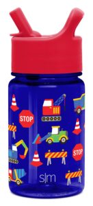 simple modern kids water bottle plastic bpa-free tritan cup with leak proof straw lid | reusable and durable for toddlers, boys | summit collection | 12oz, under construction