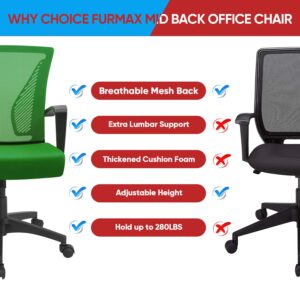 Furmax Office Chair Mid Back Swivel Lumbar Support Desk Chair, Computer Ergonomic Mesh Chair with Armrest (Green)