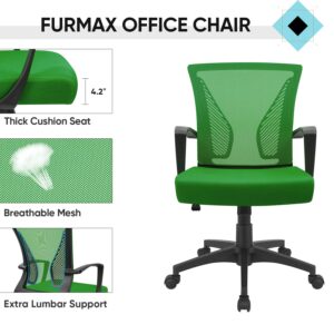 Furmax Office Chair Mid Back Swivel Lumbar Support Desk Chair, Computer Ergonomic Mesh Chair with Armrest (Green)