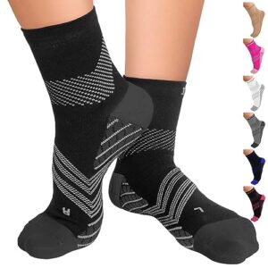 techware pro compression socks - therapy grade plantar fasciitis sock with targeted cushion & ankle compression socks for men & women. arch, ankle & foot support socks. blk/gry large