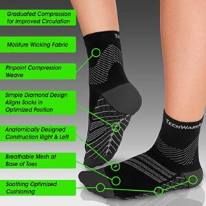 TechWare Pro Compression Socks - Therapy Grade Plantar Fasciitis Sock with Targeted Cushion & Ankle Compression Socks for Men & Women. Arch, Ankle & Foot Support Socks. Blk/Gry Large