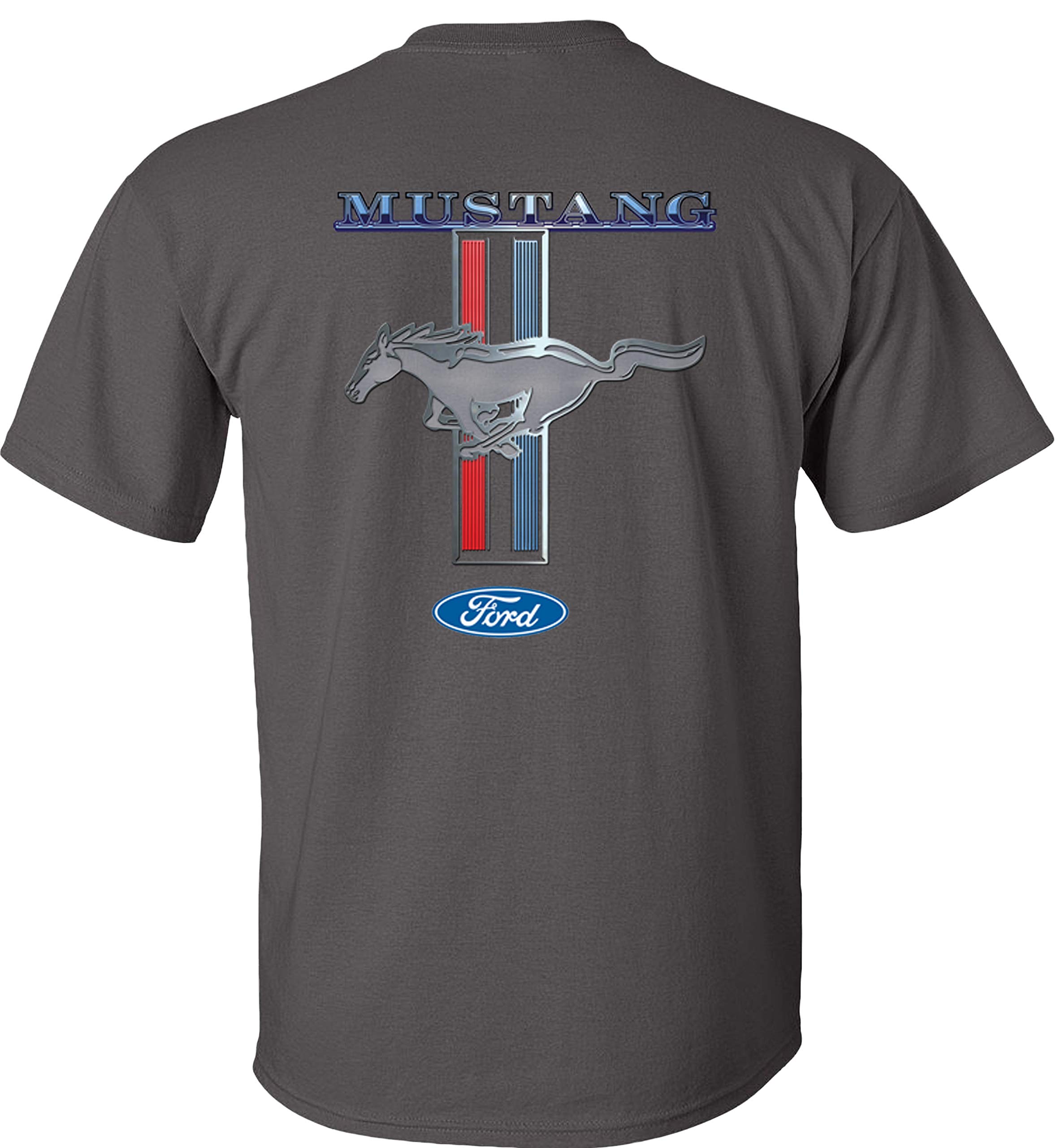 Fair Game Mustang Racing Stripe Ford T-Shirt 5.0 Patriotic Shelby Pony Tribar-Charcoal-XL