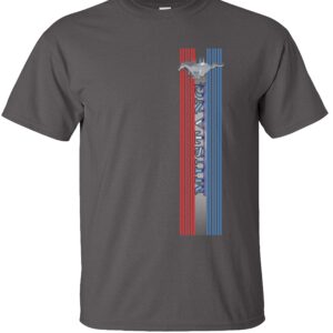 Fair Game Mustang Racing Stripe Ford T-Shirt 5.0 Patriotic Shelby Pony Tribar-Charcoal-XL