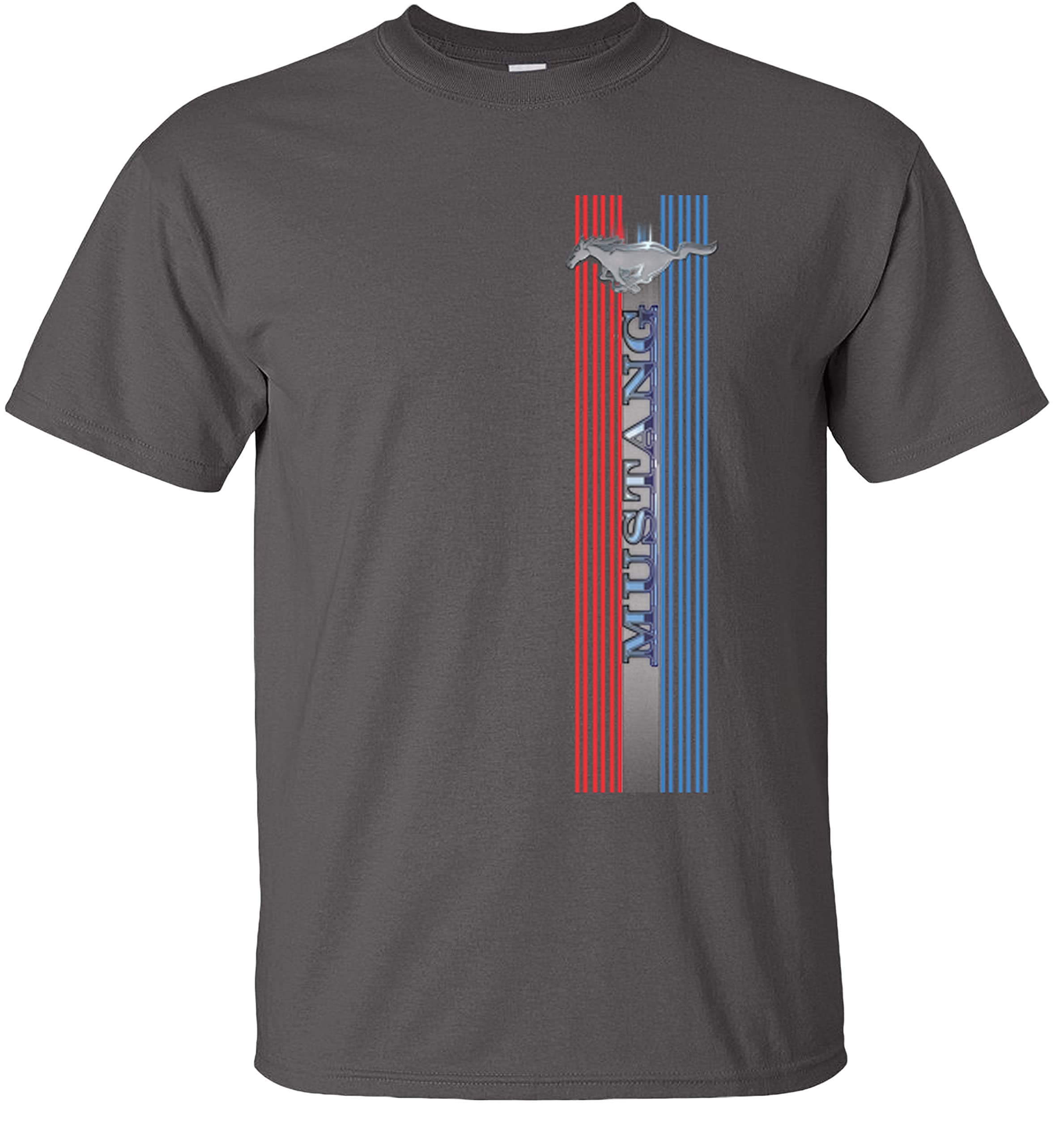 Fair Game Mustang Racing Stripe Ford T-Shirt 5.0 Patriotic Shelby Pony Tribar-Charcoal-XL