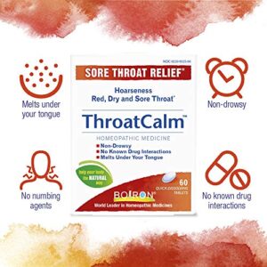 Boiron ThroatCalm Tablets for Pain Relief from Red, Dry, Scratchy, Sore Throats and Hoarseness - 120 Count (Pack of 2)