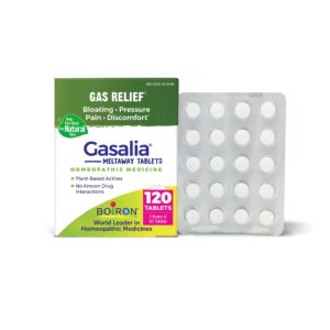 boiron gasalia tablets for relief from gas pressure, abdominal pain, bloating, and discomfort - 120 count (2 pack 60)