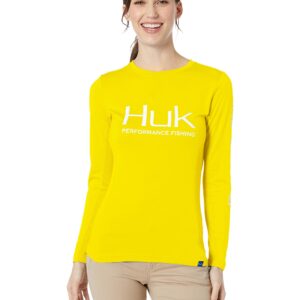 Huk Women's Icon X Long Sleeve Fishing Shirt with Sun Protection, Blaze Yellow, Small